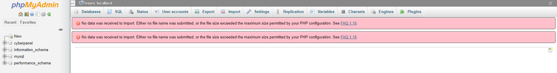 CyberPanel PhpMyAdmin The File Size Exceeded The Maximum Size