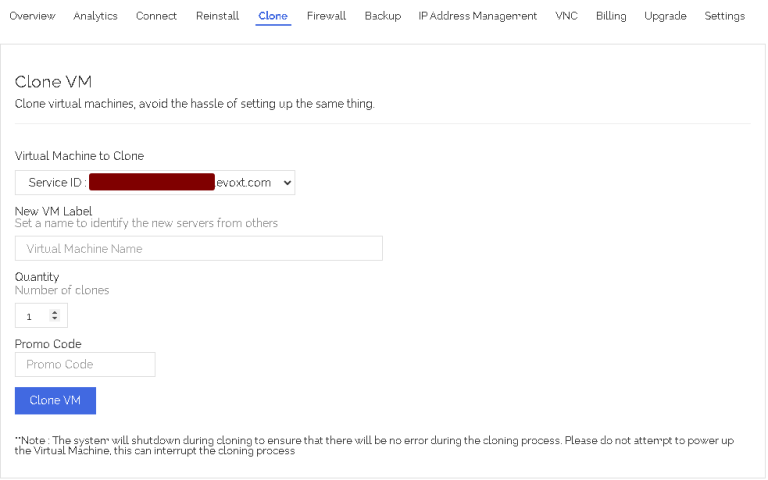 Copies your existing VM data to a new VM.Once payment is completed, the system will generate a ...